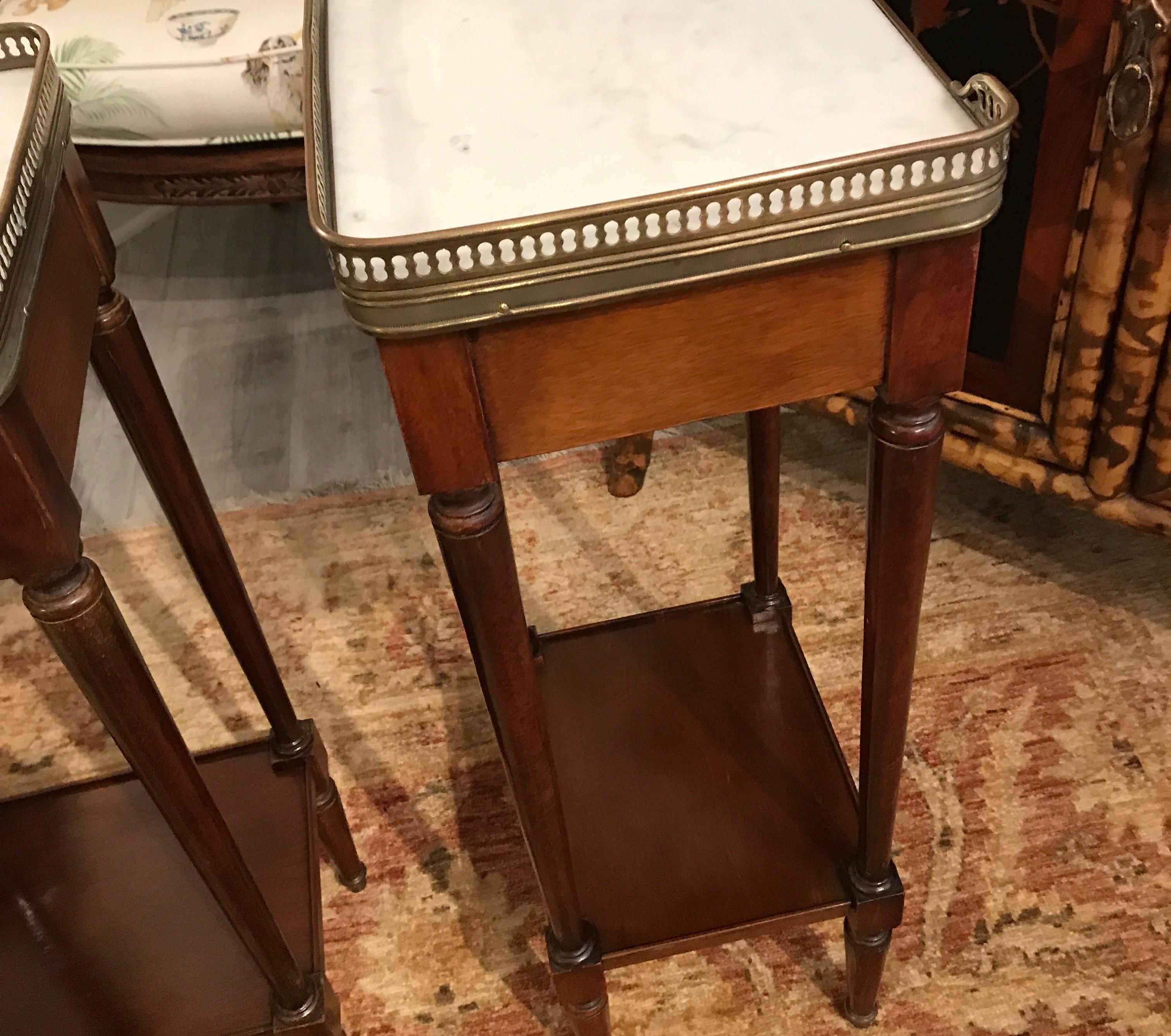Pair of Petite Directoire Style Marble-Top Galleried Side Tables at 1stDibs