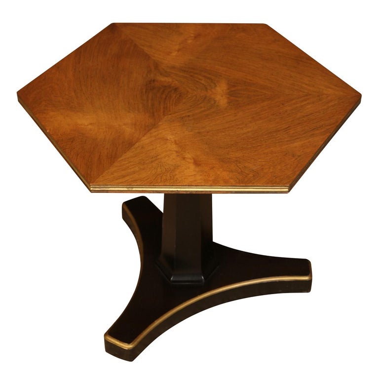 Pair of Petite Hexagonal Regency Ebonized Side Tables with Walnut Tops ...