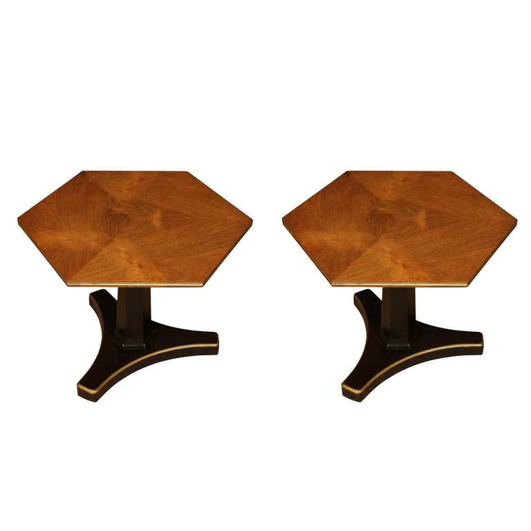 Pair of Petite Hexagonal Regency Ebonized Side Tables with Walnut Tops ...