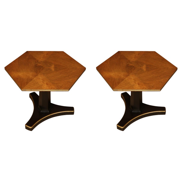 Pair of Petite Hexagonal Regency Ebonized Side Tables with Walnut Tops ...