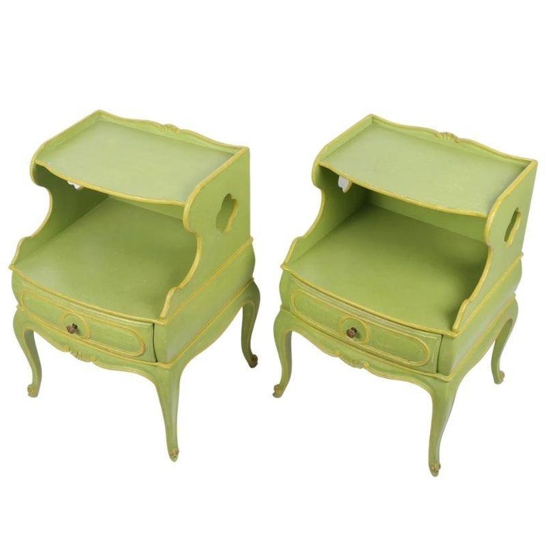 Pair of Petite Lime Green Painted French Night Stands For Sale at 1stDibs