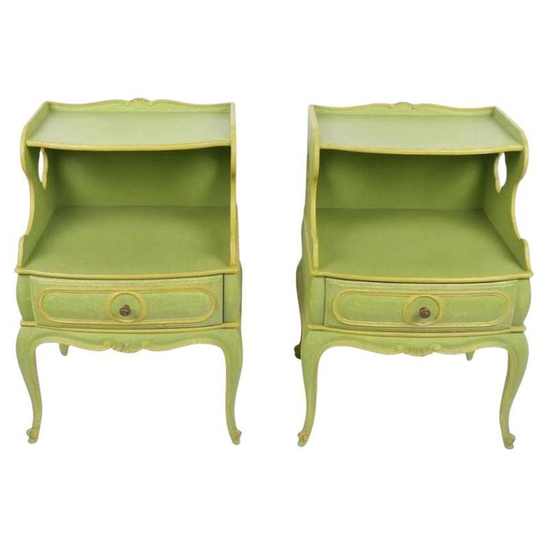 Pair of Petite Lime Green Painted French Night Stands For Sale at 1stDibs