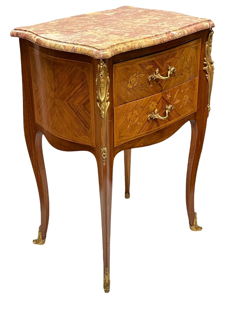 Pair of Petite Louis XV Style Marble Top End Tables For Sale at 1stDibs