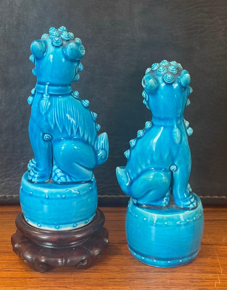 Pair of Petite Mid-Century Turquoise Blue Ceramic Foo Dog Sculptures ...