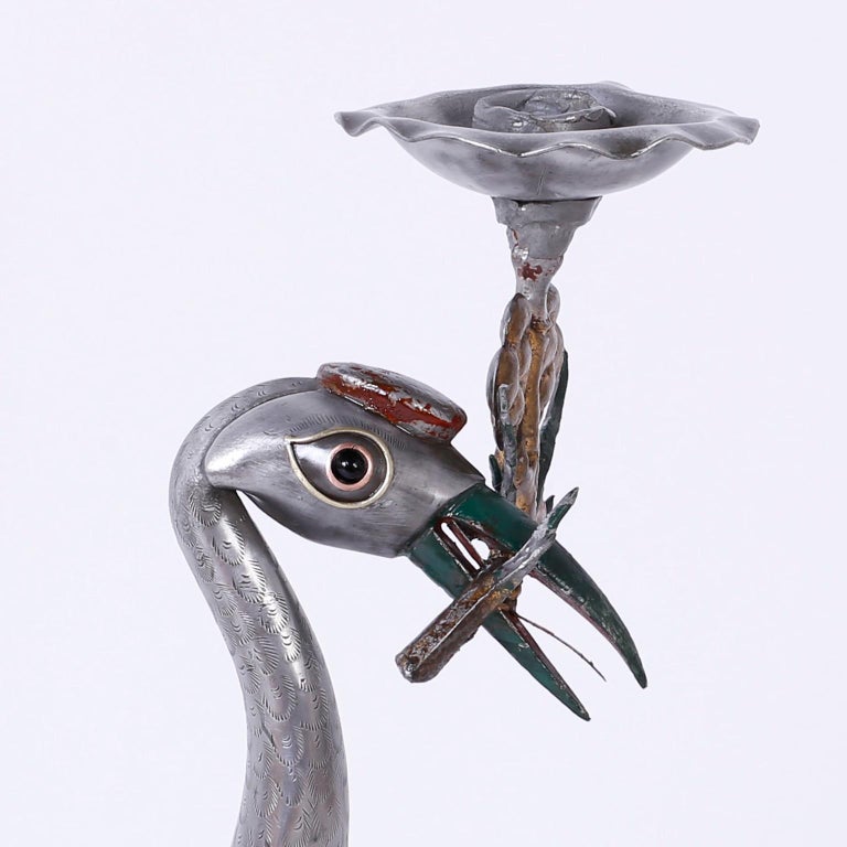 Pair of Pewter Bird Candlesticks at 1stDibs