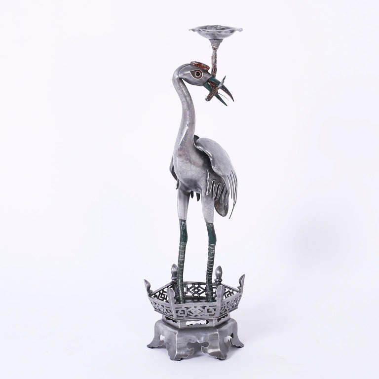Pair of Pewter Bird Candlesticks at 1stDibs