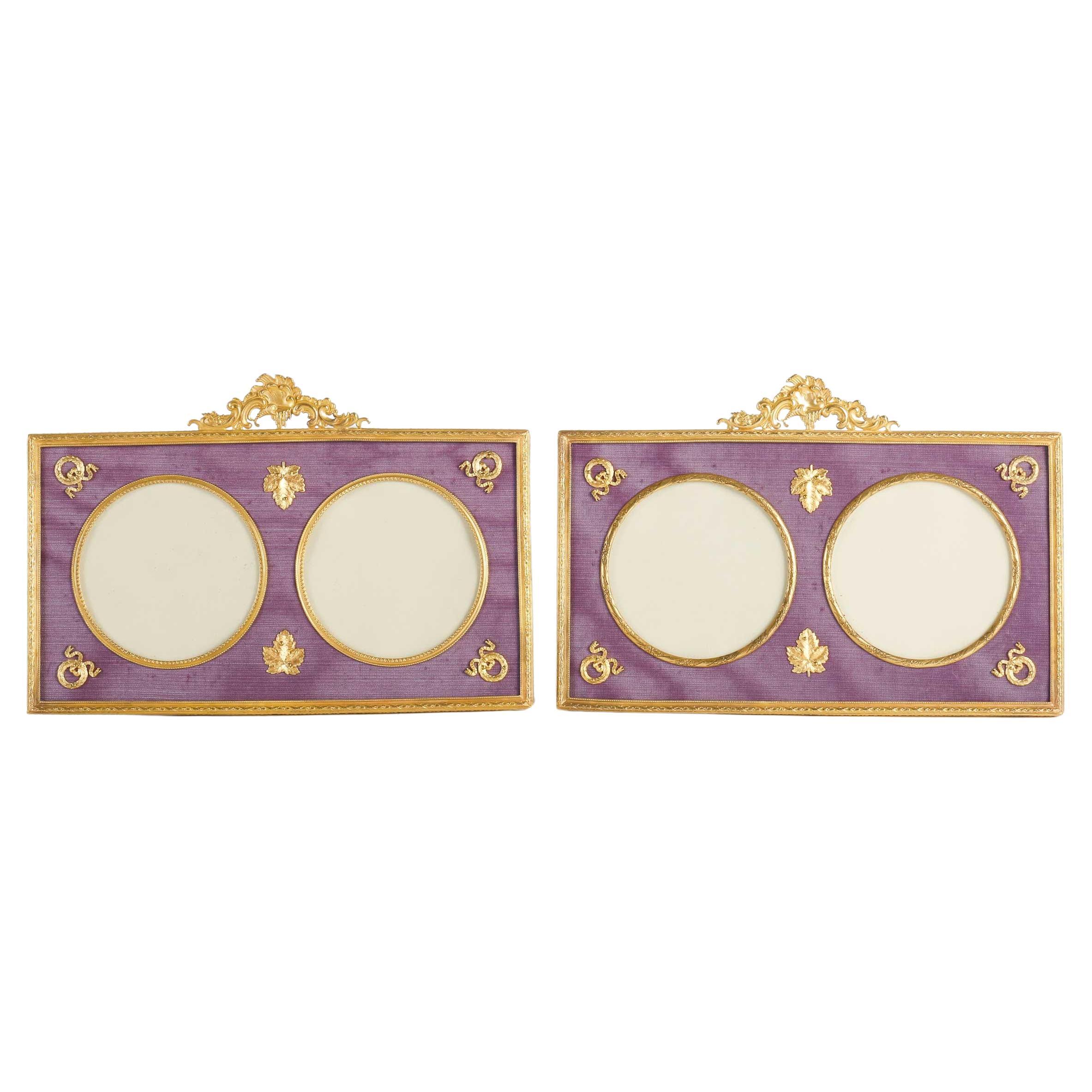 Pair of Photo Frames in Gilt Bronze and Fabric, 19th Century, Louis XVI ...