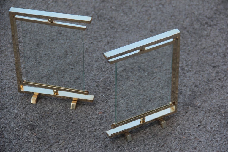 Pair of Picture Frames in Gold Plate with Rotating Glass Italy 1970 ...