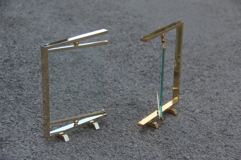 Pair of Picture Frames in Gold Plate with Rotating Glass Italy 1970 ...