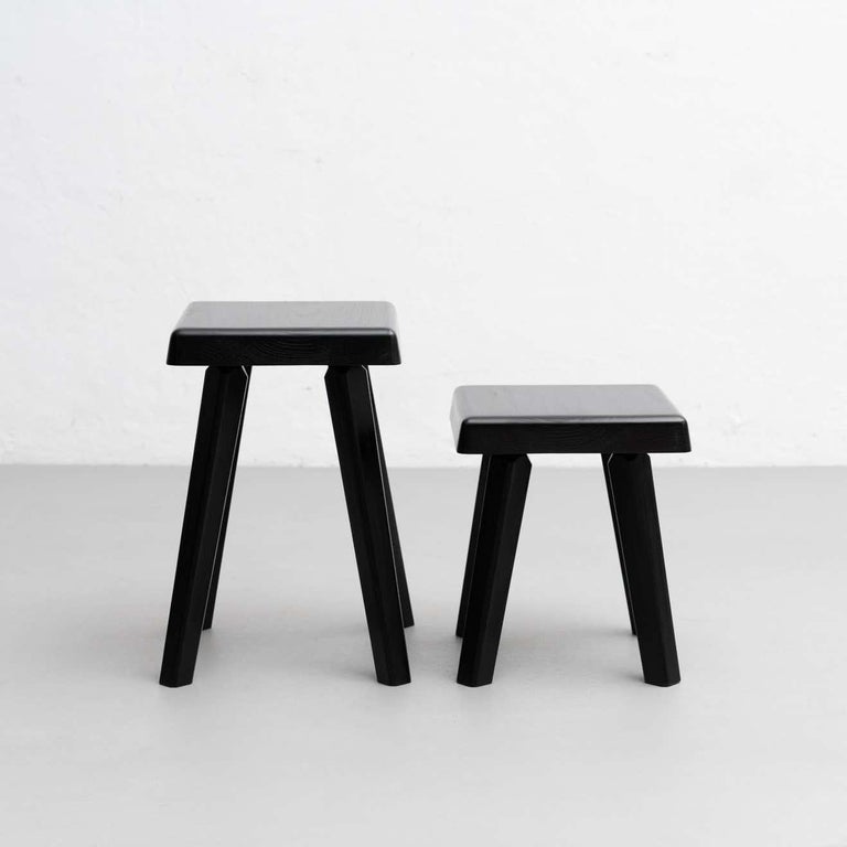 Pair of Pierre Chapo Special Black Wood Edition S01R and S01A Stools ...