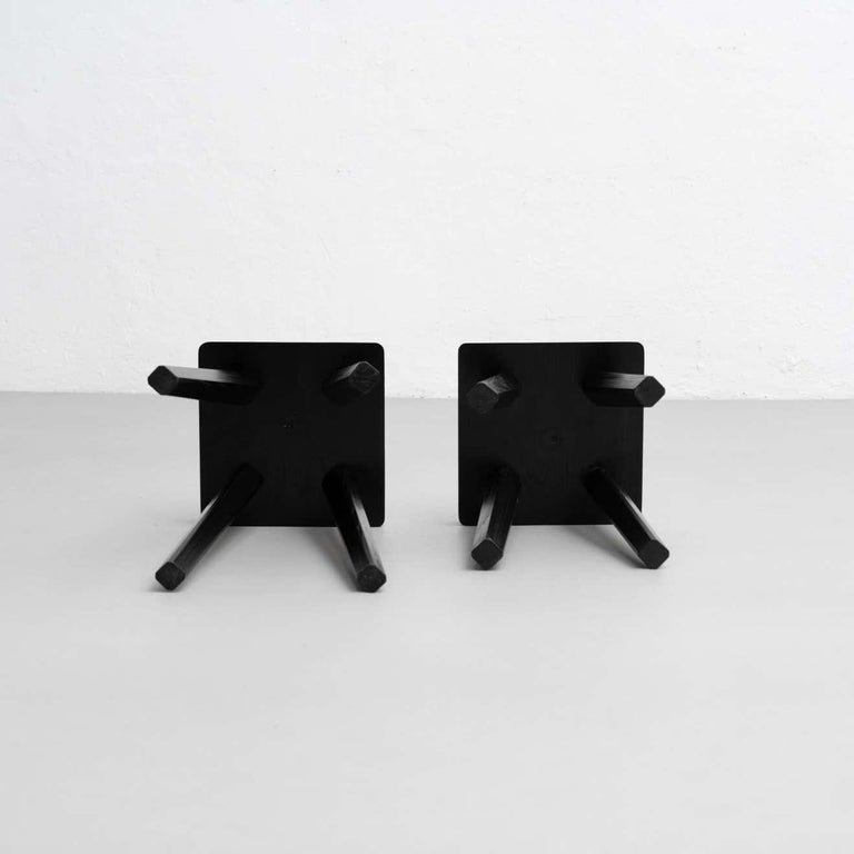 Pair of Pierre Chapo Special Black Wood Edition S01R and S01A Stools ...