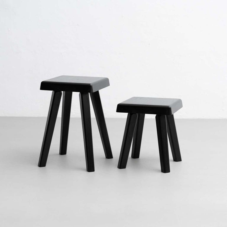 Pair of Pierre Chapo Special Black Wood Edition S01R and S01A Stools ...