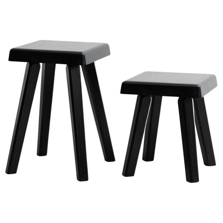 Pair of Pierre Chapo Special Black Wood Edition S01R and S01A Stools ...