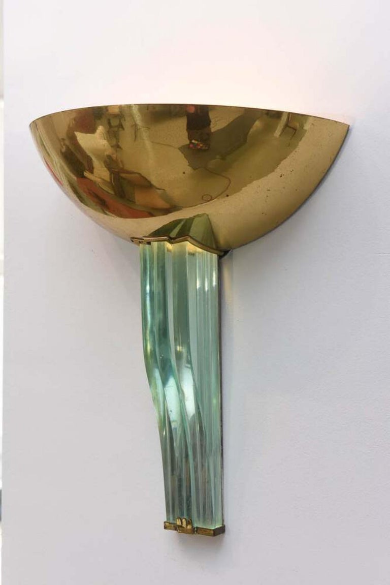 Pair of Pietro Chiesa Fontana Arte Italian Modern Brass and Glass Wall ...