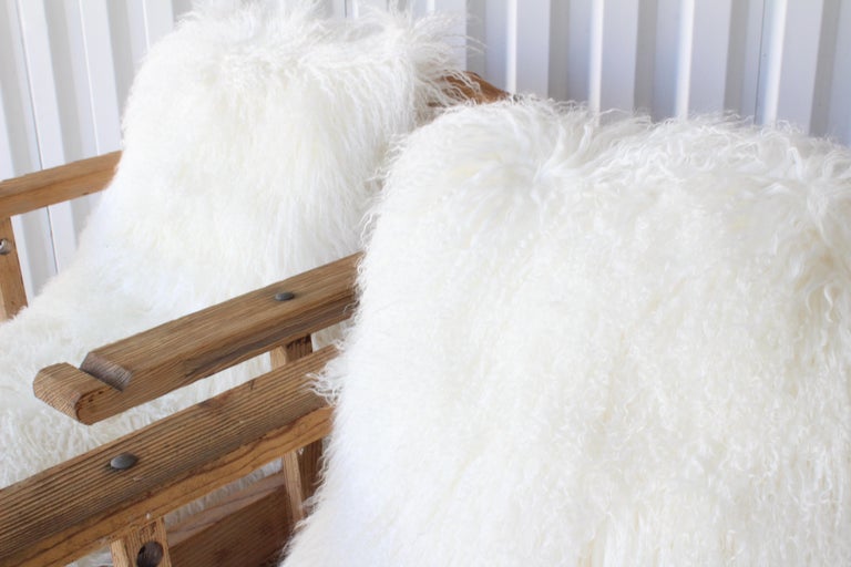 Pair of Pine and Mongolian Lamb Lounge Chairs, California, 1970s at 1stDibs