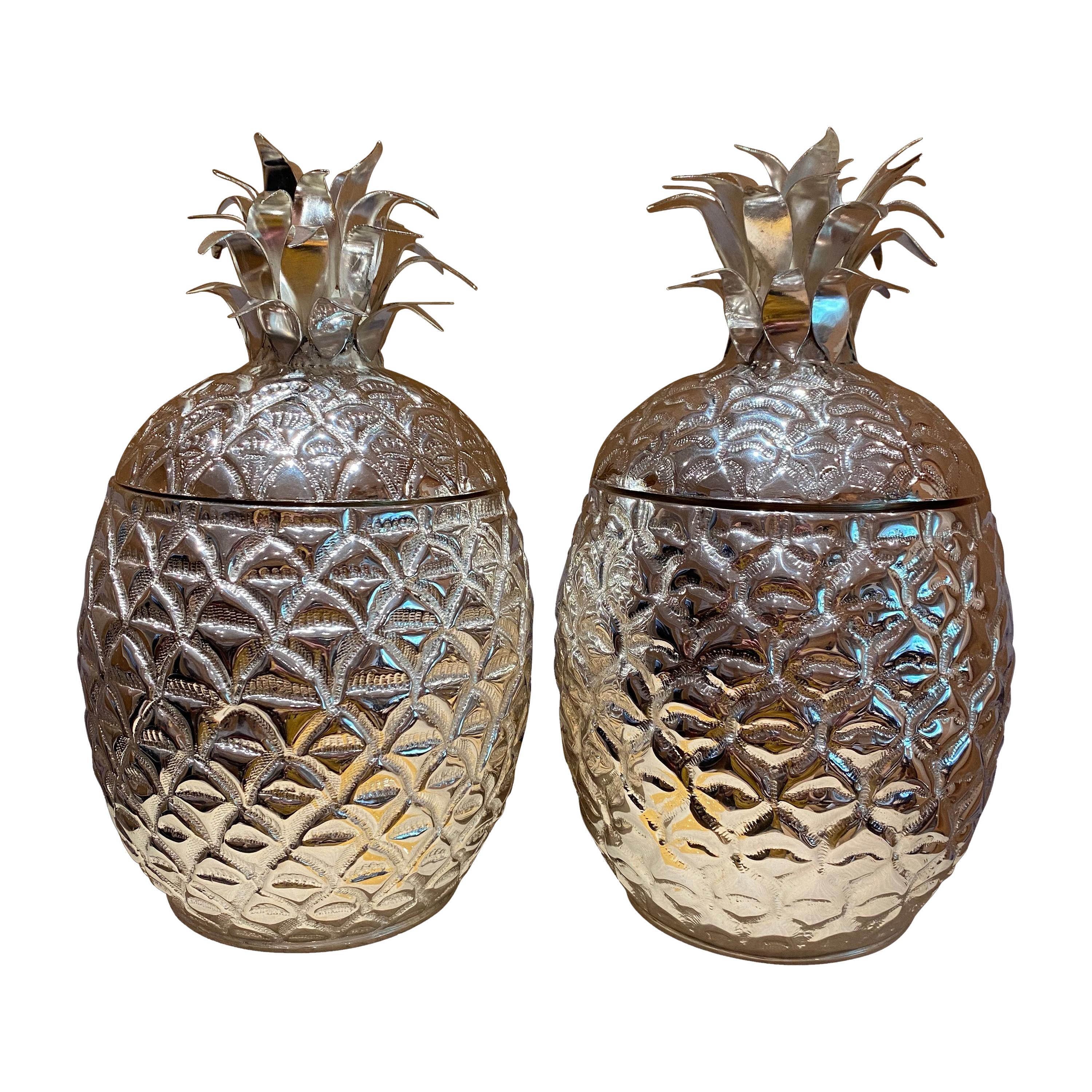 Pair of Pineapple Champagne Buckets, Silver Plate Wine Cooler Holders ...