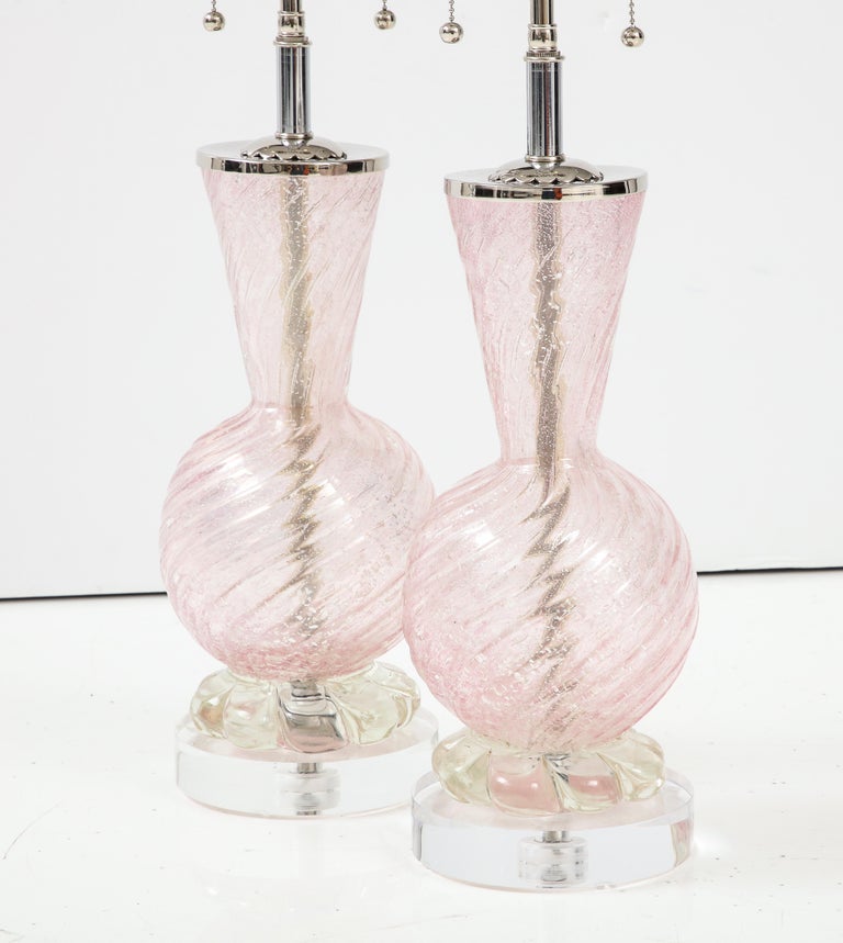 Pair of Pink Barovier Murano Glass Lamps For Sale at 1stDibs