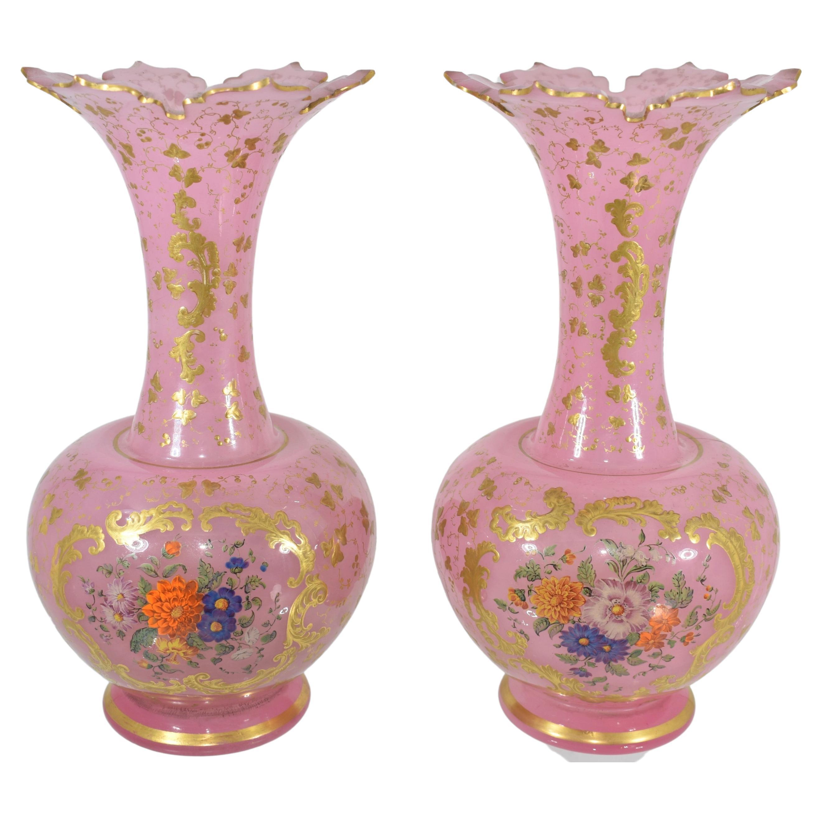 Pair of 19th Century Bohemian Pink Opaline Glass Mantle Lustres For ...