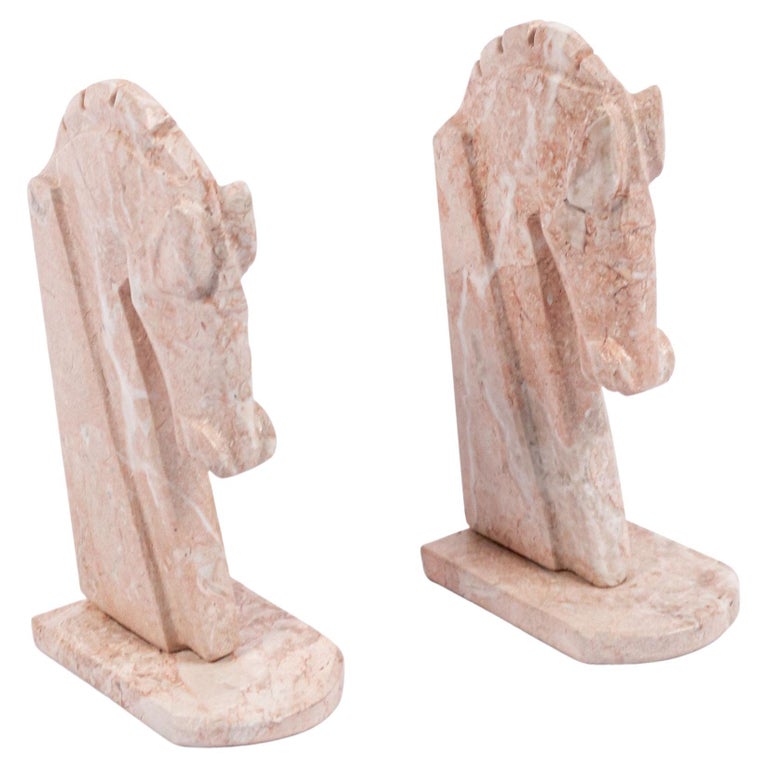 Pair of Pink Hardstone Midcentury Horse Bookends at 1stDibs