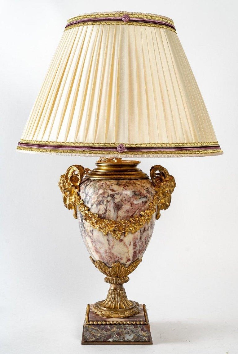Pair of Pink Marble Lamps, 19th Century For Sale at 1stDibs