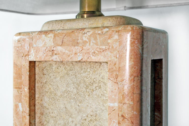 Pair of Pink Marble Table Lamps, circa 20th Century For Sale at 1stDibs
