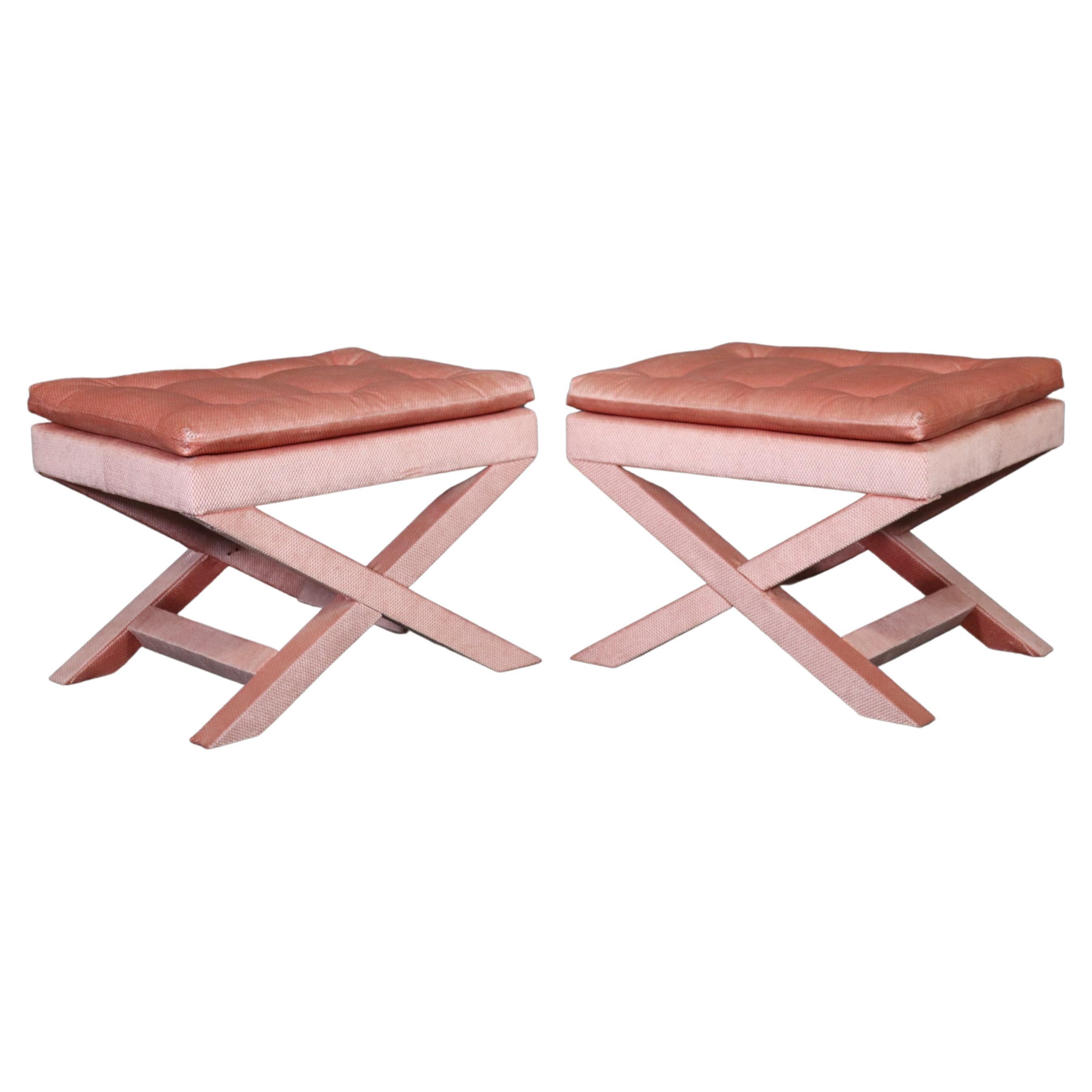 Pair of Pink Mid Century Modern Dorothy Draper Style Upholstered X ...