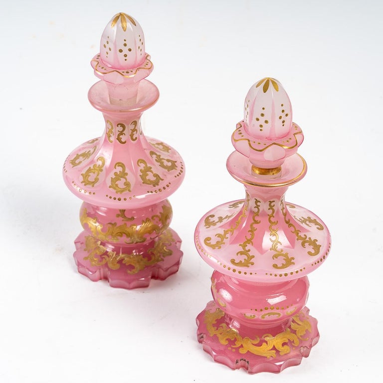Pair of Pink Opaline Perfume Bottles, 19th Century For Sale at 1stDibs