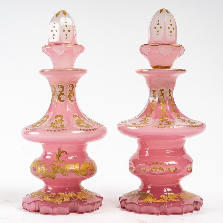Pair of Pink Opaline Perfume Bottles, 19th Century For Sale at 1stDibs