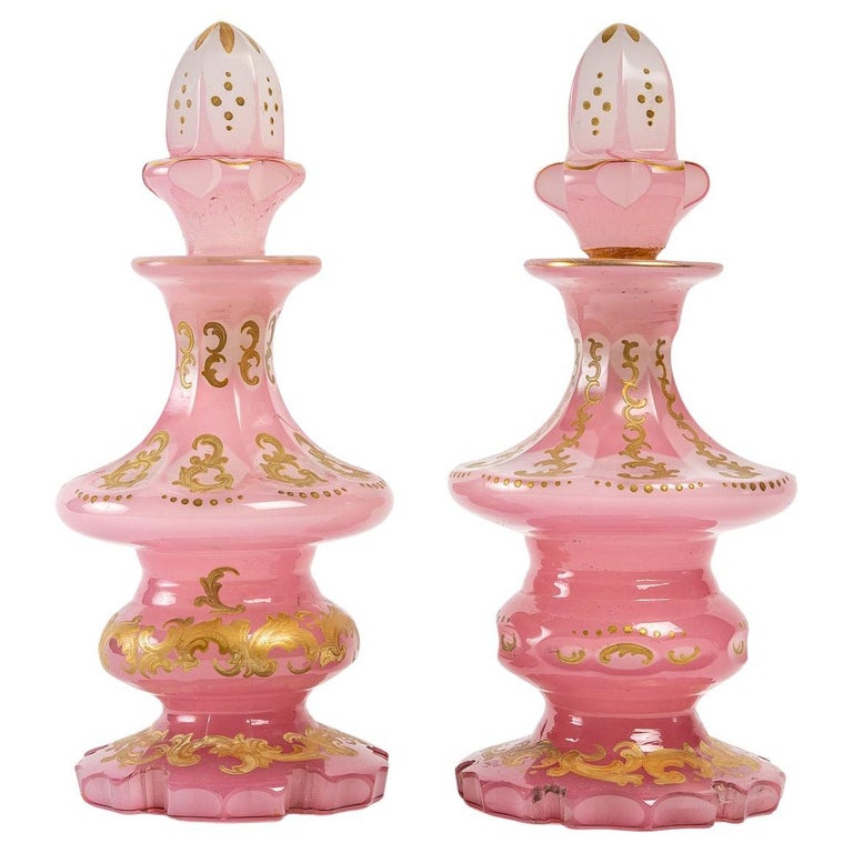 Pair of Pink Opaline Perfume Bottles, 19th Century For Sale at 1stDibs