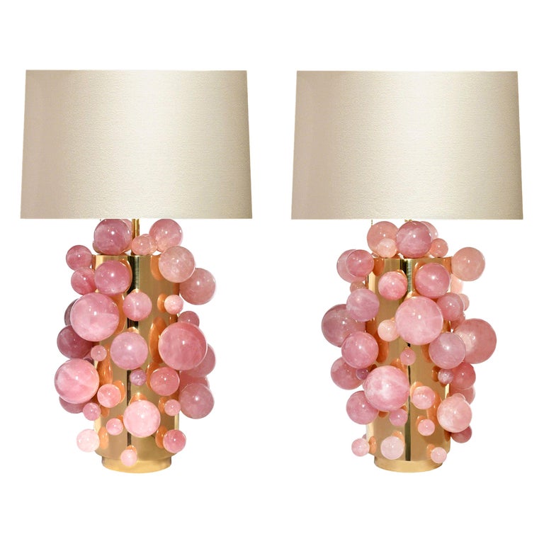 Pair of Pink Rock Crystal Bubble Lamps by Phoenix at 1stDibs