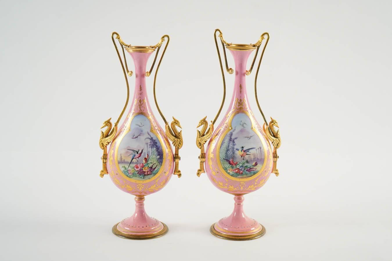 Pair of Pink Sevres Vases For Sale at 1stDibs