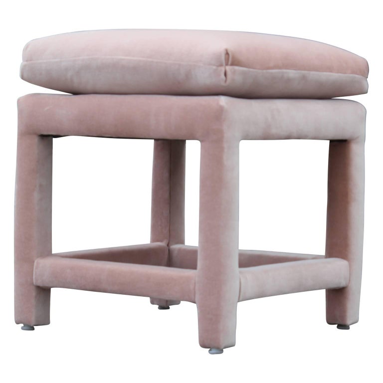 Pair of Pink Velvet Parsons Style Ottomans at 1stDibs