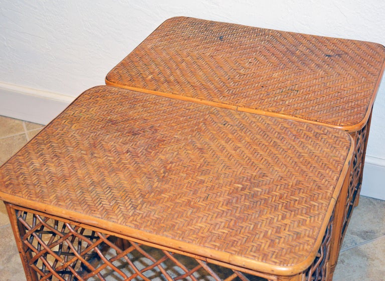 Pair of Plantation Style Rattan Side Tables by Artesania, Dominican ...