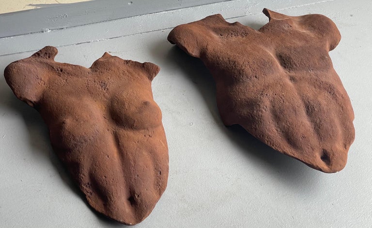Pair of Plaster Chest Plate Wall Sculptures For Sale at 1stDibs