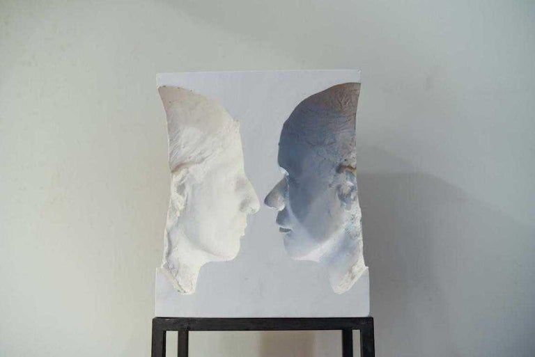 Pair of Plaster Relief Silhouette Sculptures on Steel Bases at 1stDibs