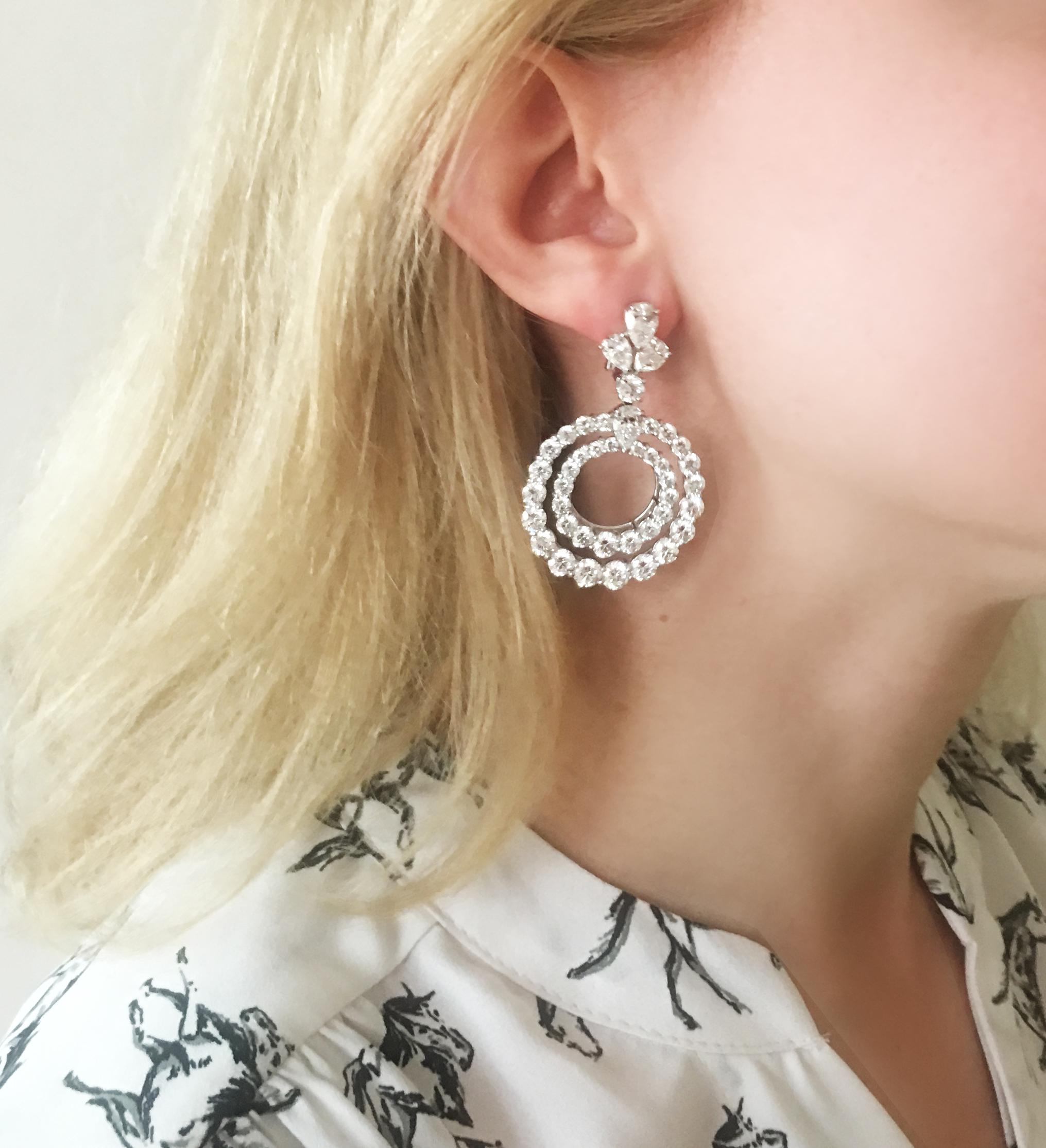 Pair of Platinum and Diamond Double Loop Earrings by Graff For Sale at ...