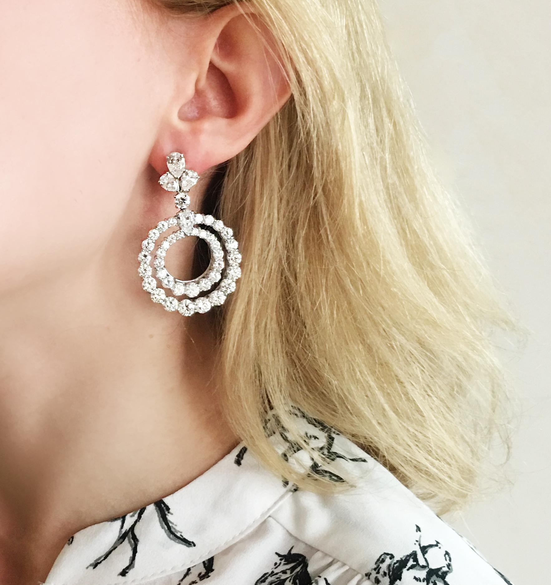 Pair of Platinum and Diamond Double Loop Earrings by Graff For Sale at ...