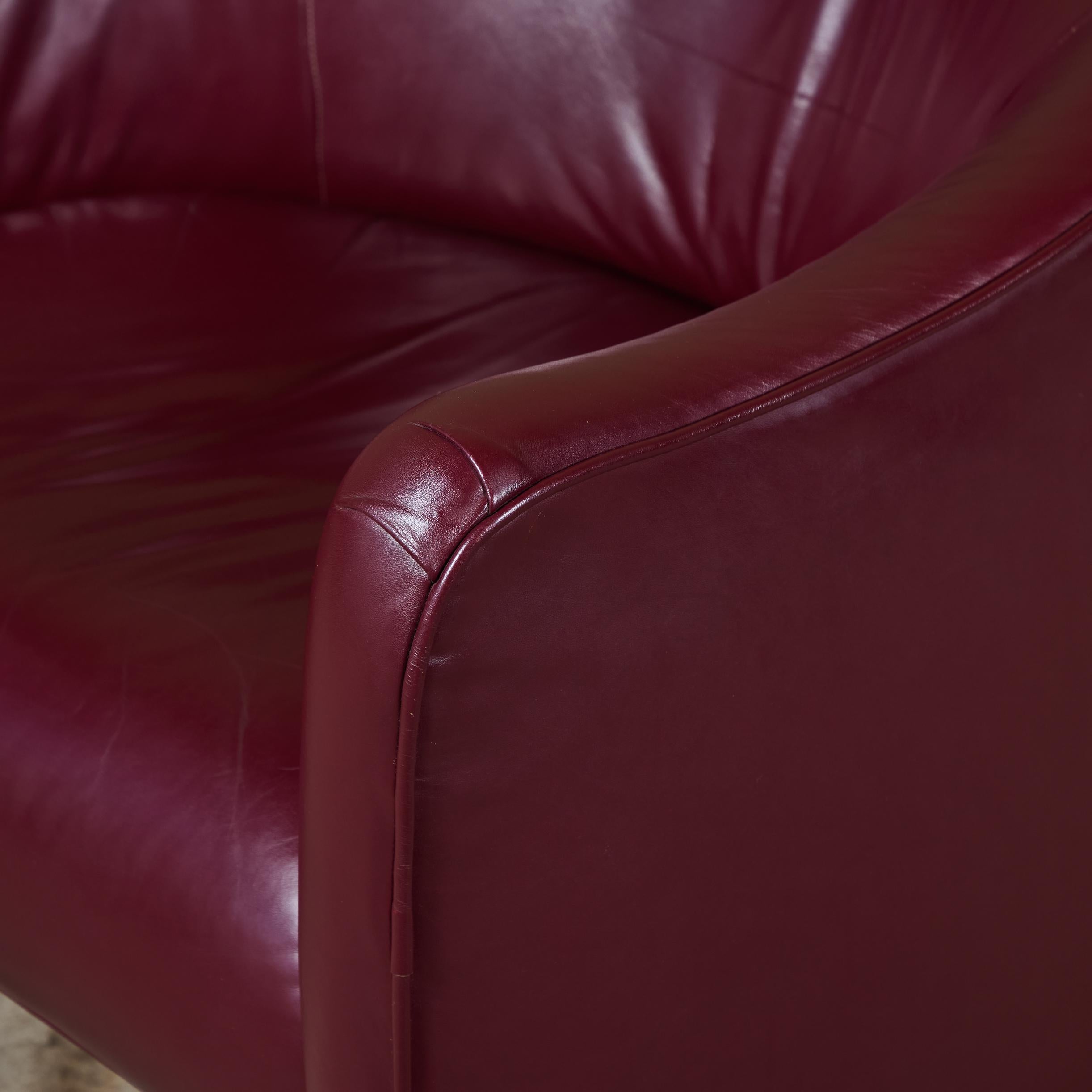 Pair of Plum Leather Club Lounge Chairs by Metropolitan Furniture Co ...