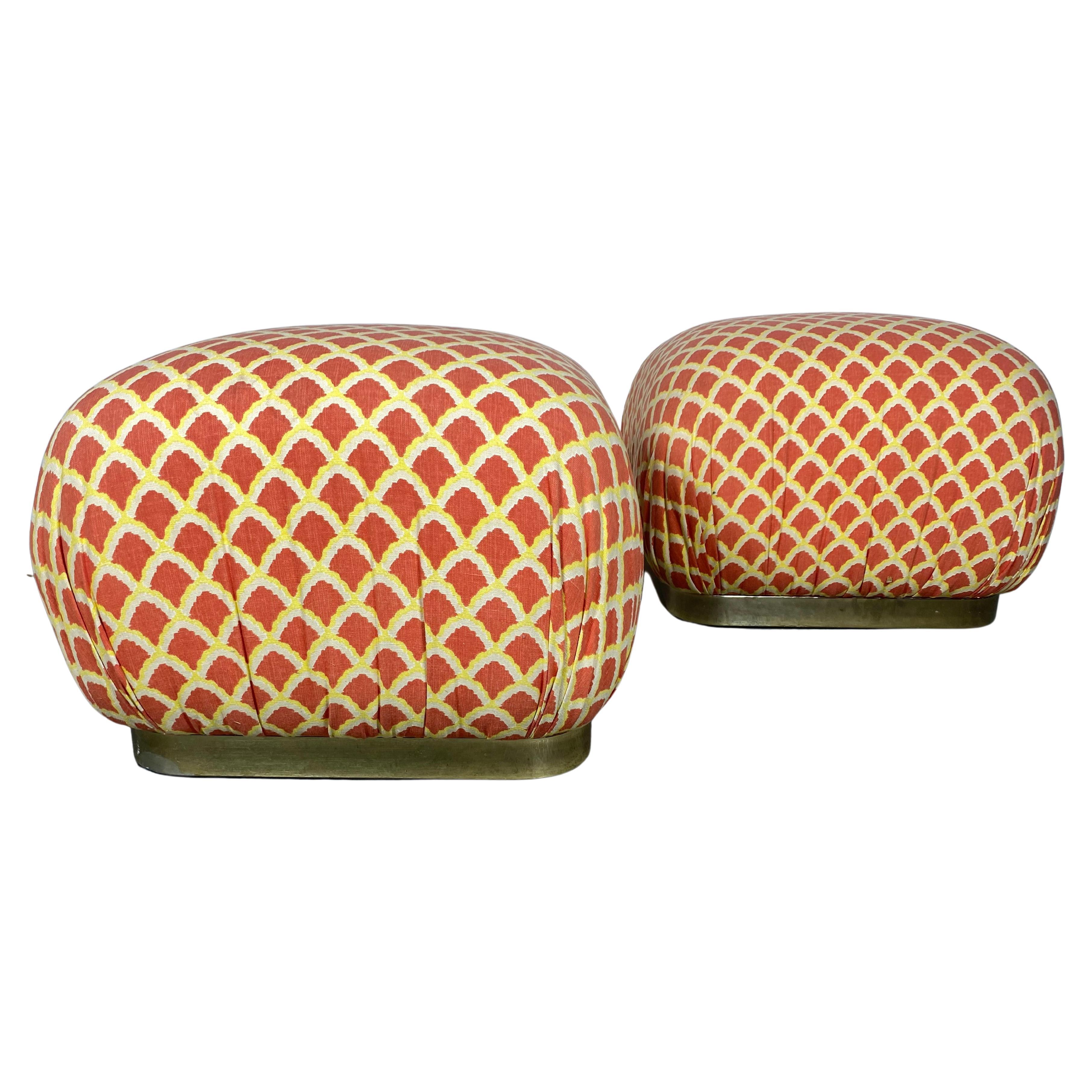 Pair of Polish Brass and Fabric Poufs by Weiman Company..after Karl ...