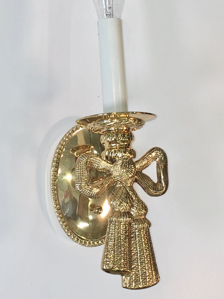 Pair of Polished Brass Bow Sconces For Sale at 1stDibs