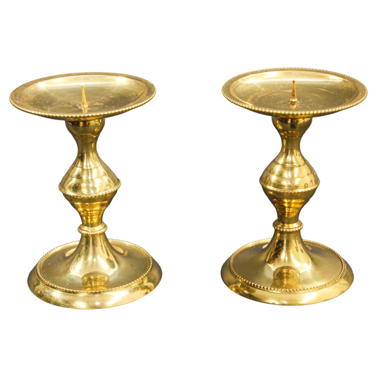 Pair of Polished Brass Modern Candlesticks For Sale at 1stDibs