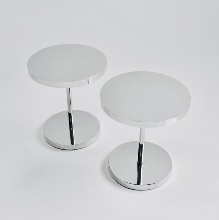 Pair of Polished Stainless Steel Side Tables at 1stDibs