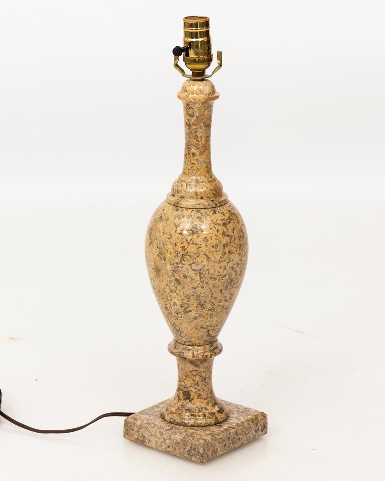 Pair of Polished Travertine Column Table Lamps at 1stDibs