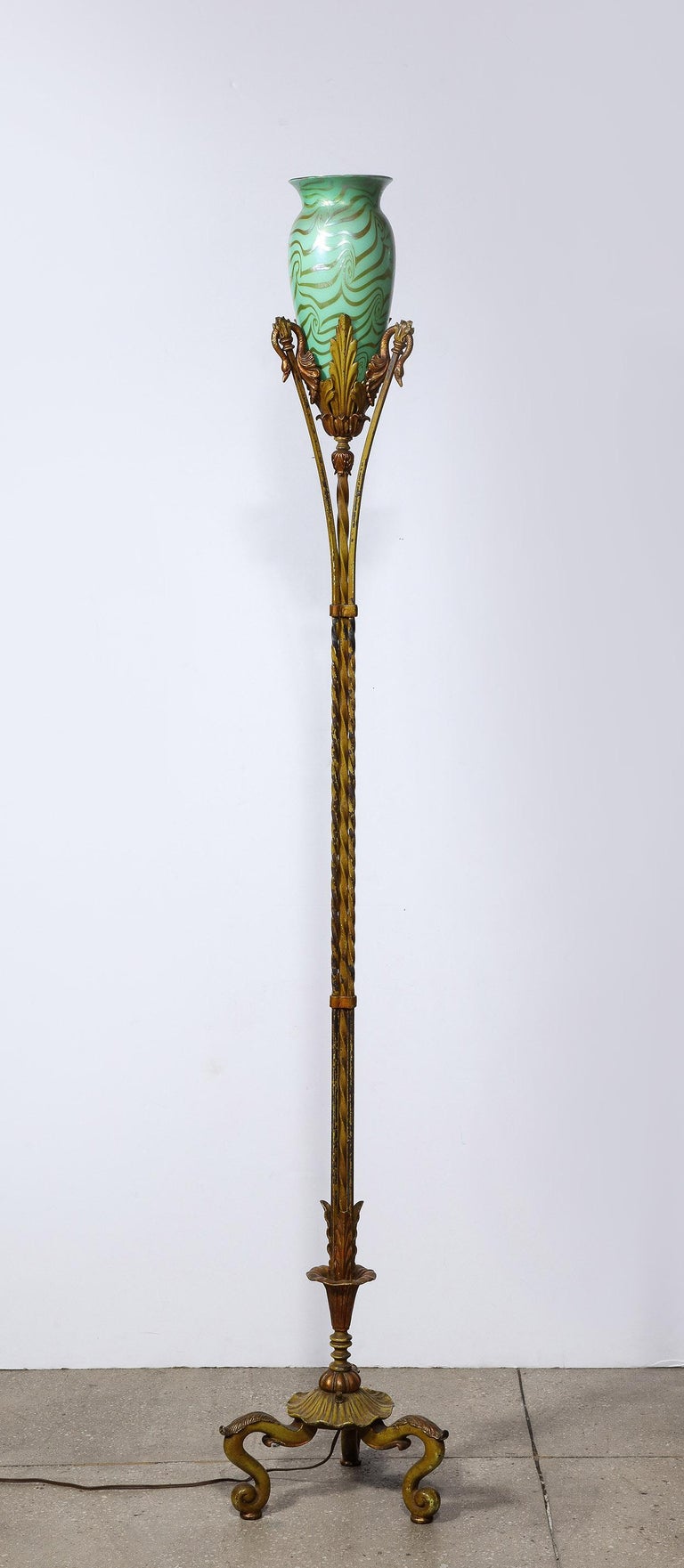 Pair of Polychrome Iron and Blown Glass Floor Lamps by Daum For Sale at ...