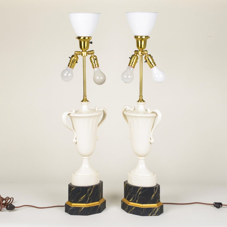 Pair of Porcelain and Faux Marble Urn-Form Table Lamps For Sale at 1stDibs