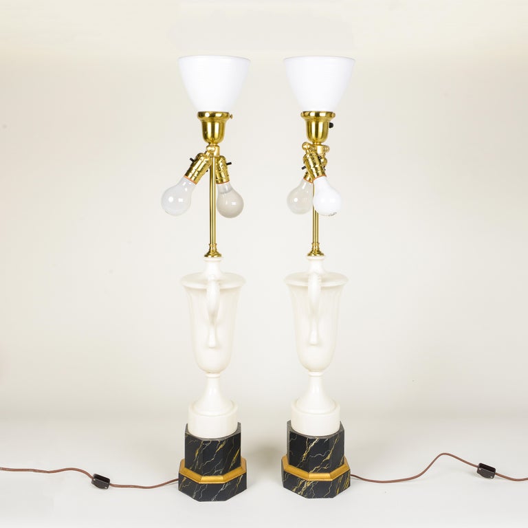 Pair of Porcelain and Faux Marble Urn-Form Table Lamps For Sale at 1stDibs
