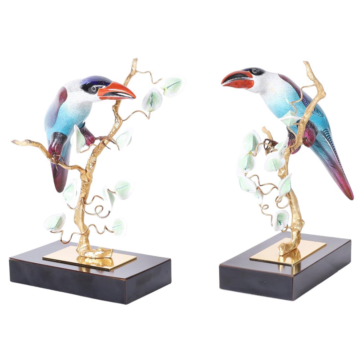 Pair of Porcelain Birds on Gilt Metal Branches at 1stDibs