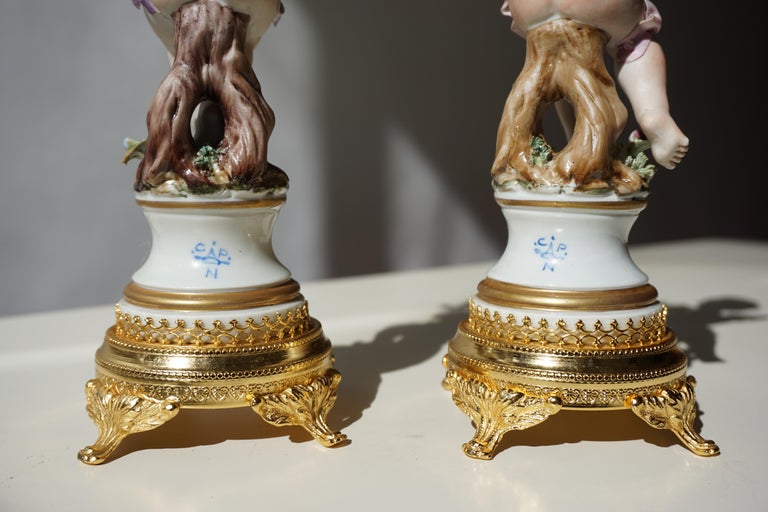 Pair of Porcelain Capodimonte Cherubs 20th Century Polychrome Putti ...