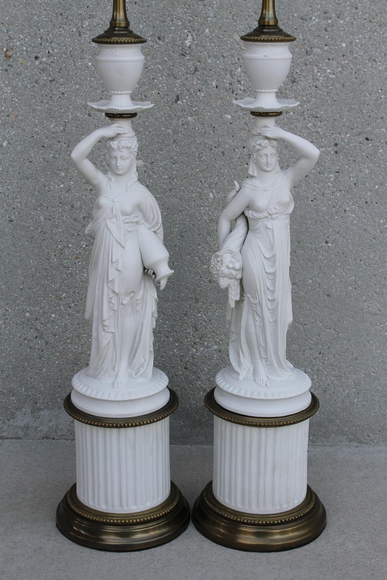 Pair of Porcelain Goddess Lamps, Demeter and Iris For Sale at 1stDibs