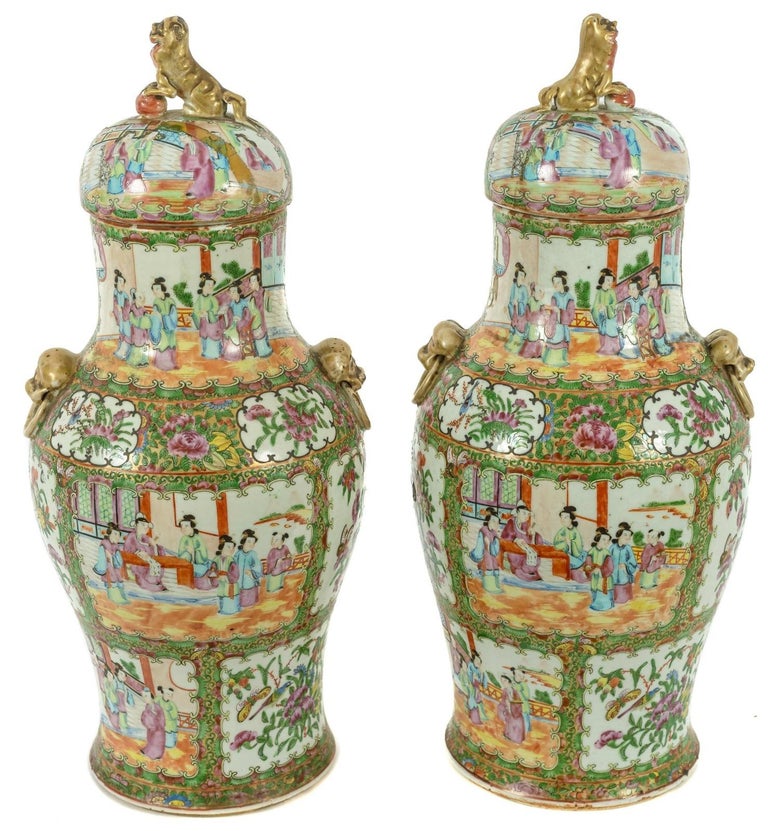 Pair of Porcelain Jars "Rose Family" Cantón Qing Dynasty China 19th ...